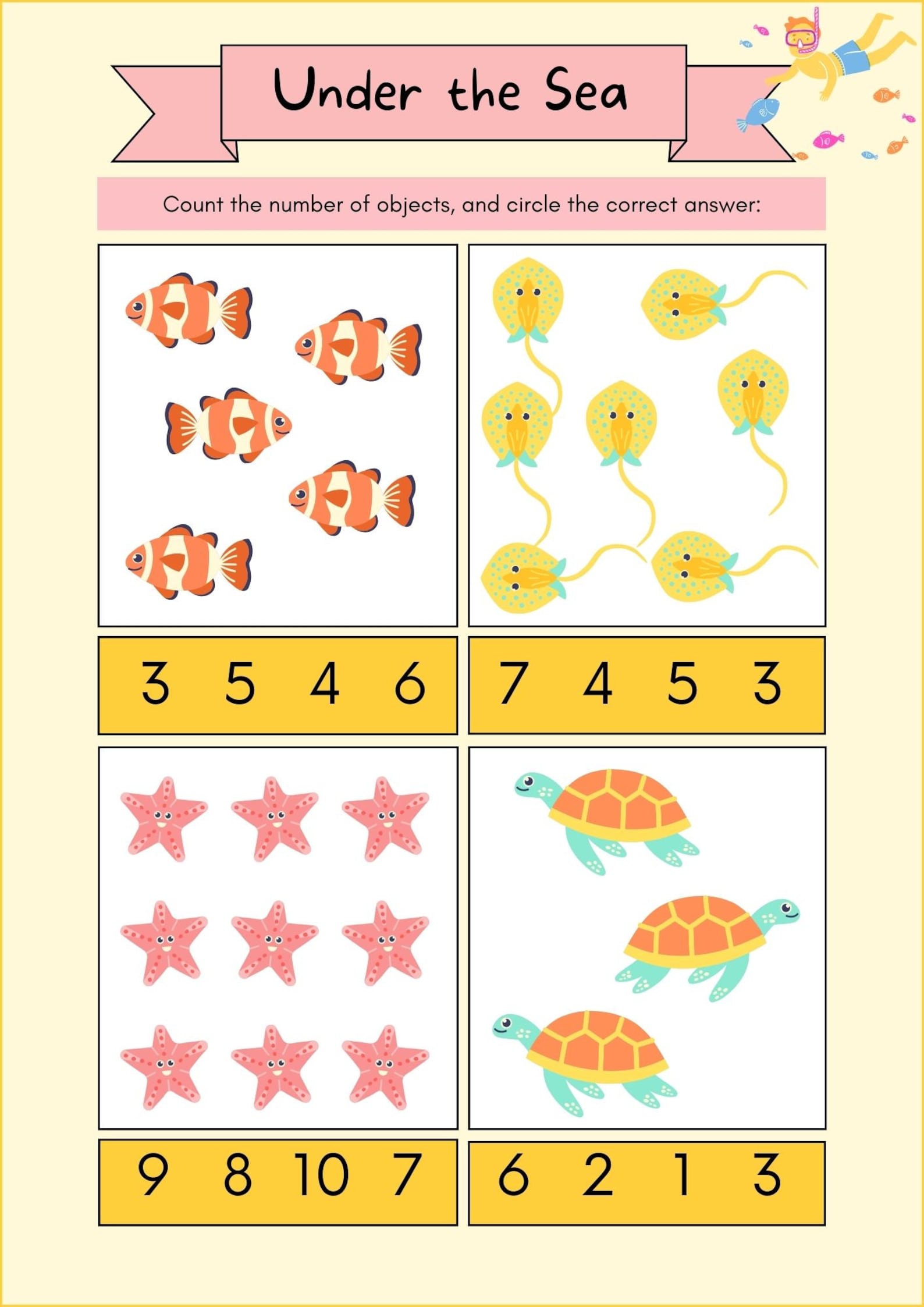 Math Worksheets Single Digit Cute Sea Animals Addition Edition ,animal ...