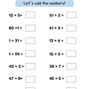 24 Single Digit Addition Worksheets: Kindergarten Math (printable) - Etsy