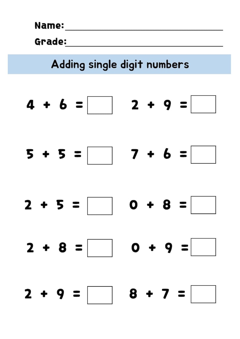 24 Printable Addition Worksheets, Math Worksheets, Single Digit ...