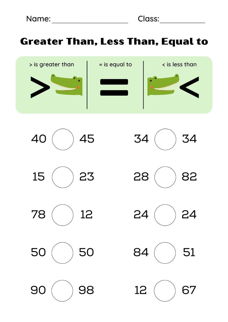 20 Printable Greater Than Less Than Equal to Worksheets. Preschool-3rd ...