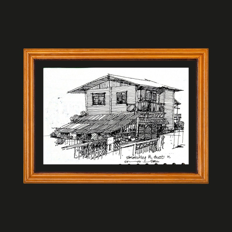 Sketch House Hand Drawn Ink Line Drawings With Buildings Architectural ...