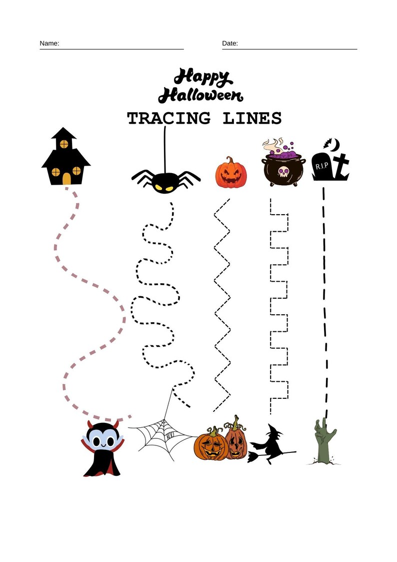 Halloween Tracing Lines Worksheet Bundle: Homeschool Kindergarten ...