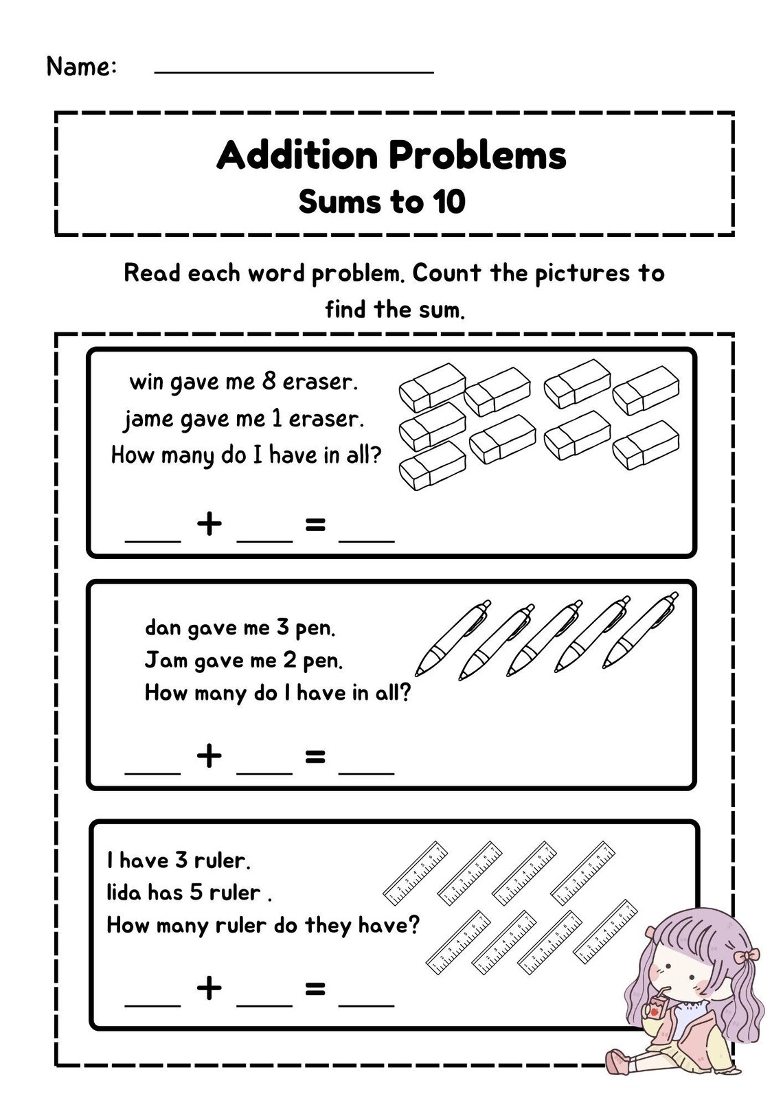 1st Grade Word Problems, Math Word Equations 2nd Grade,math Worksheet ...