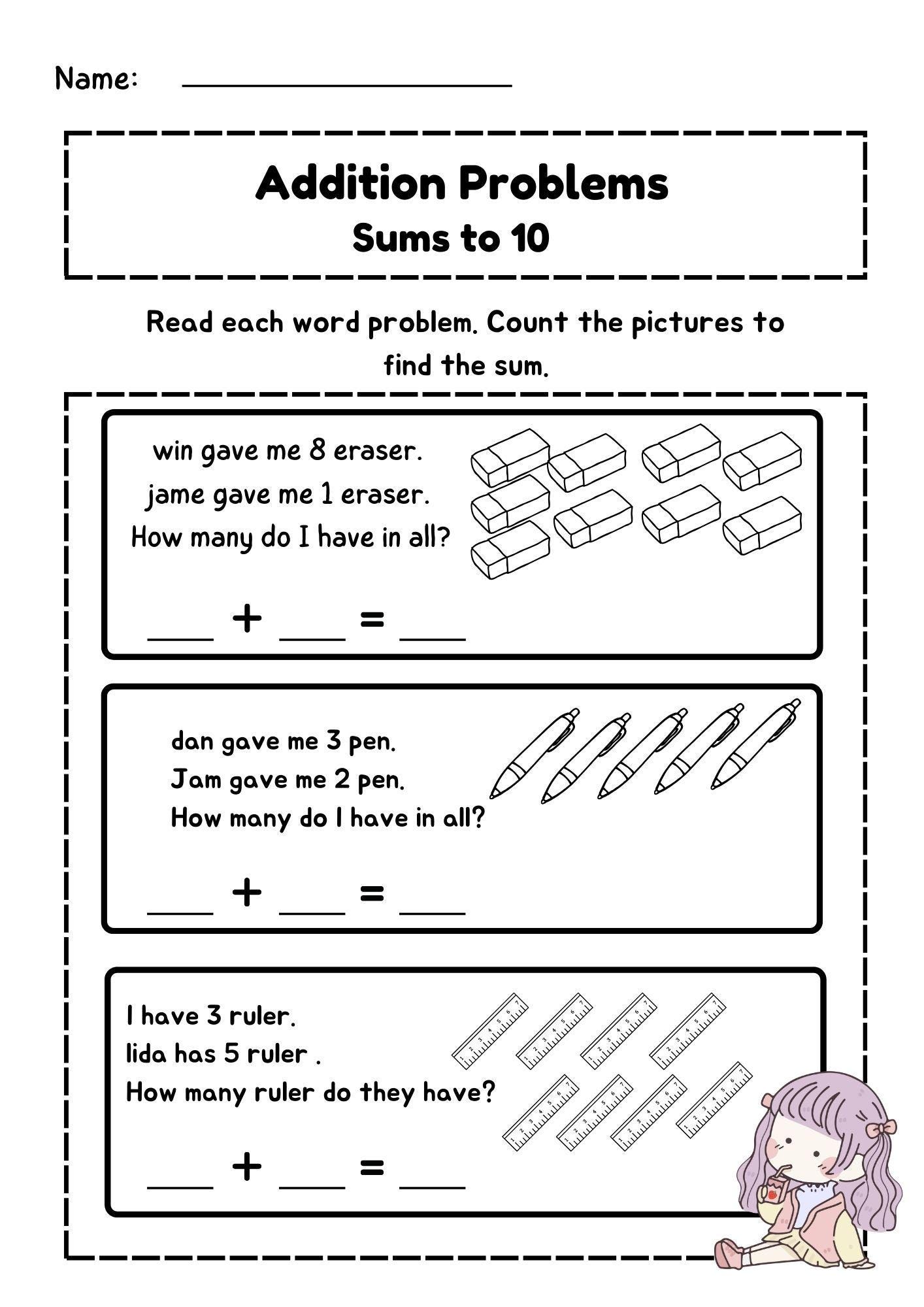 1st Grade Word Problems, Math Word Equations 2nd Grade,math Worksheet ...