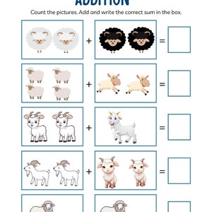 Preschool Math Worksheet: Learning Addition & Counting (PDF) - Etsy