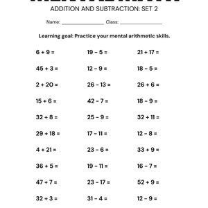 10 Math Worksheets: Addition & Subtraction Practice Printable - Etsy