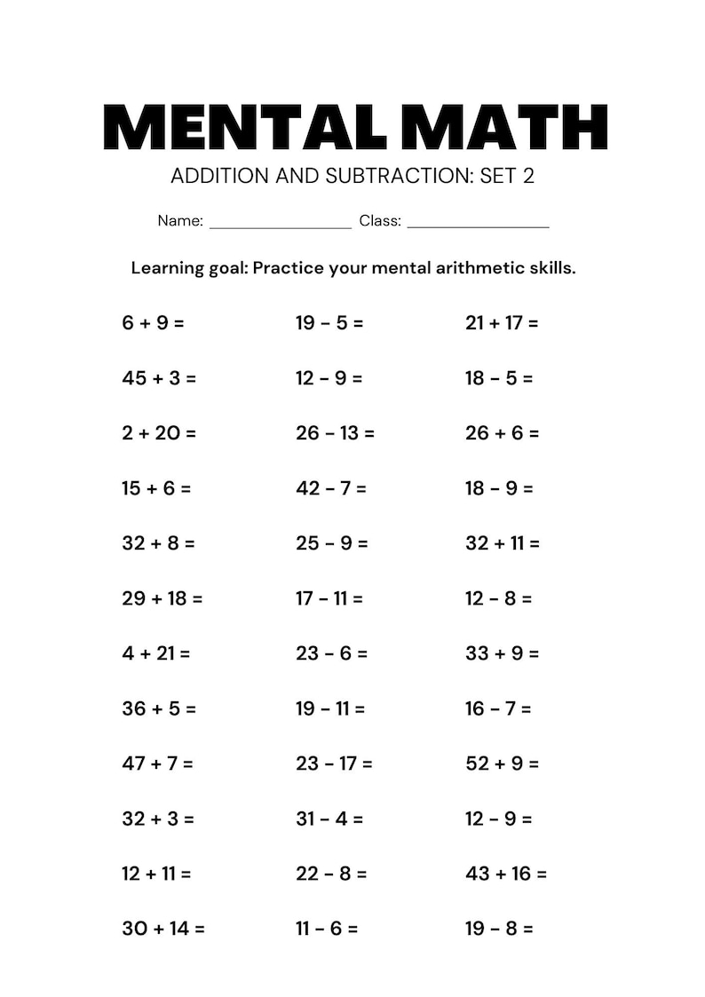 10 Math Worksheets - Printable - Instant Download - Addition ...