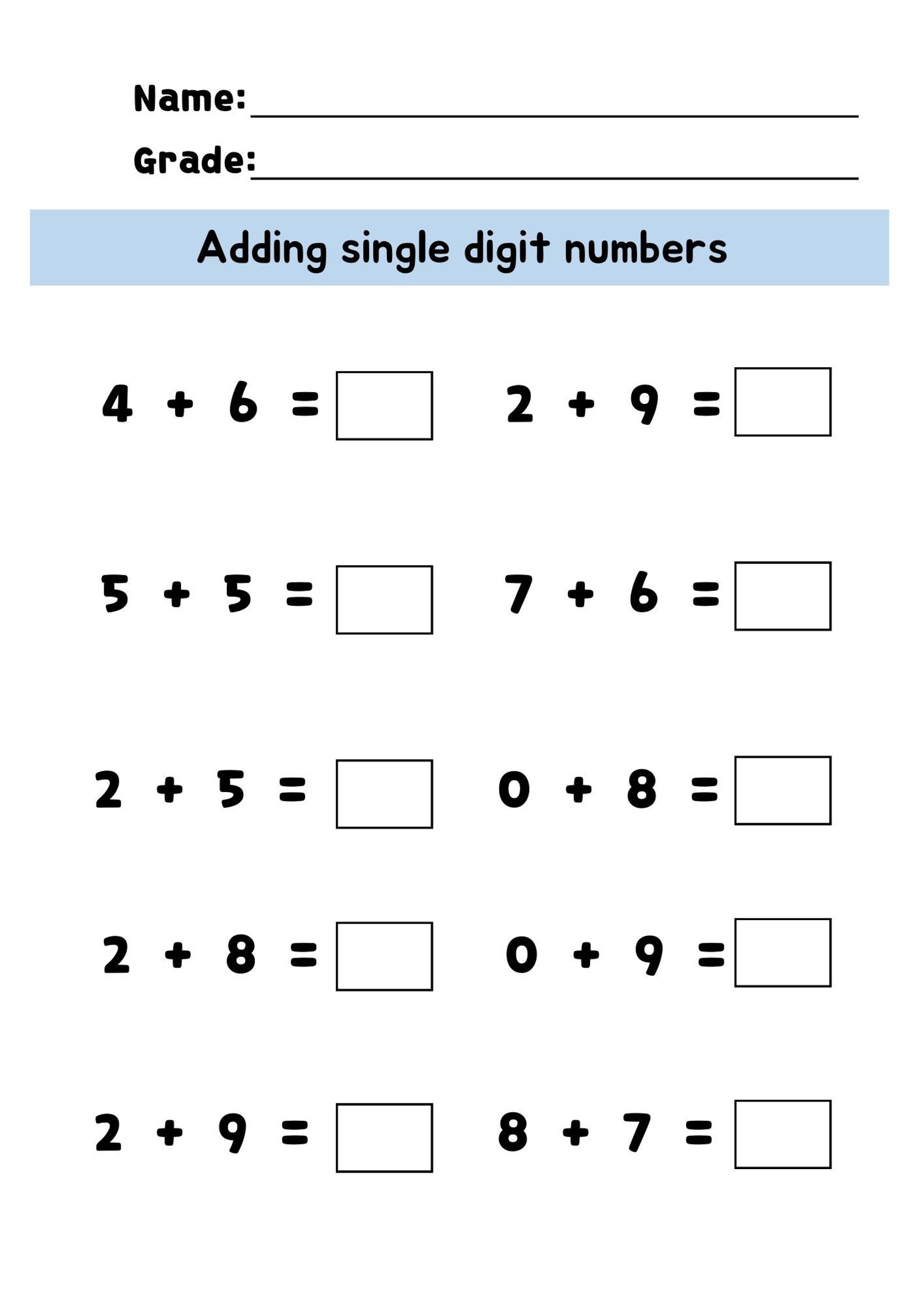 24 Single Digit Addition Worksheets: Kindergarten Math (printable) - Etsy