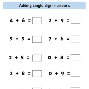 24 Single Digit Addition Worksheets: Kindergarten Math (printable) - Etsy
