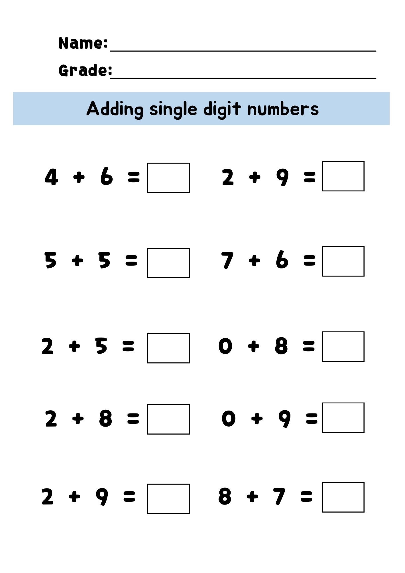 24 Printable Addition Worksheets, Math Worksheets, Single Digit ...