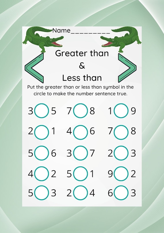 Worksheets Greater Than
