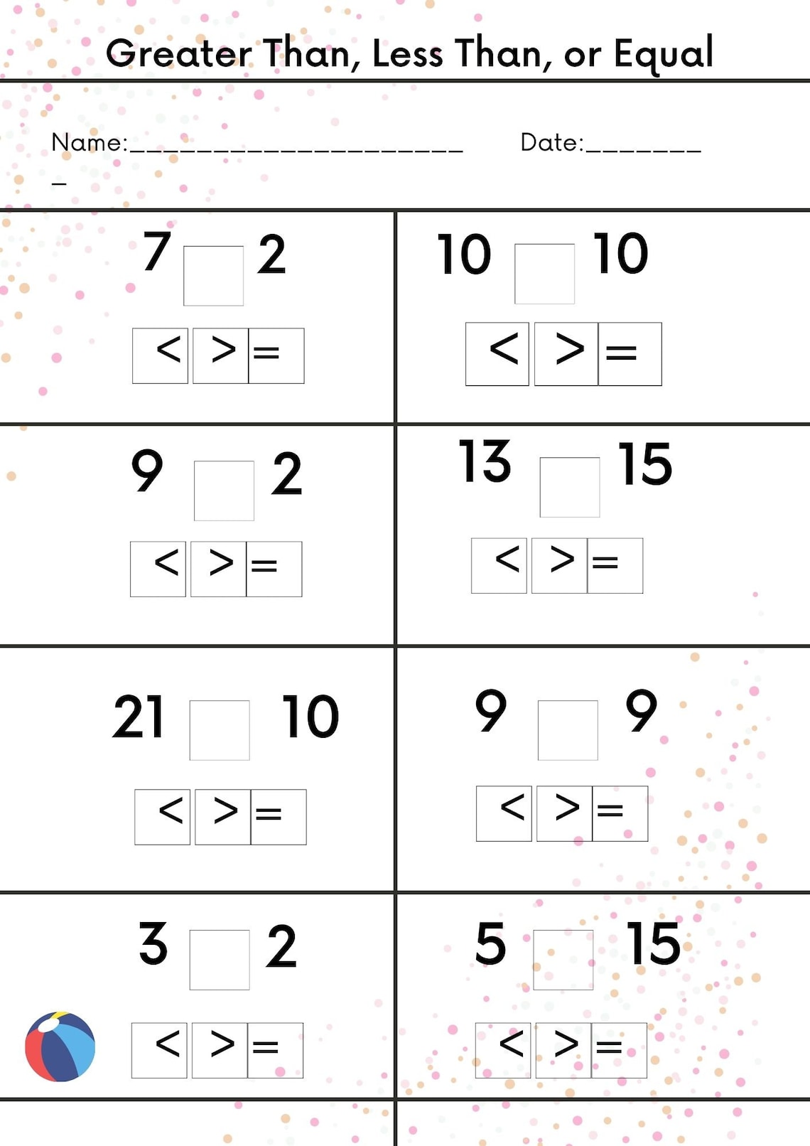 10 Printable Greater Than Less Than Equal to Worksheets. Preschool-3rd ...