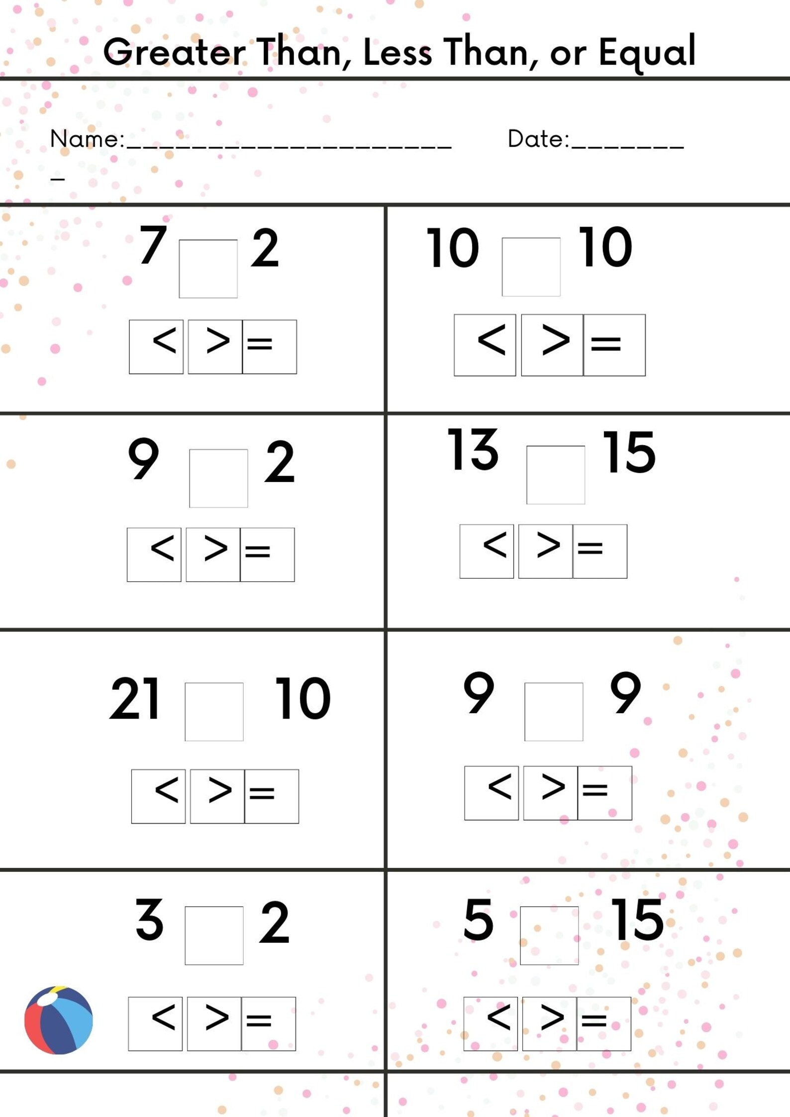 10 Printable Greater Than Less Than Equal to Worksheets. Preschool-3rd Grade Math. - Etsy