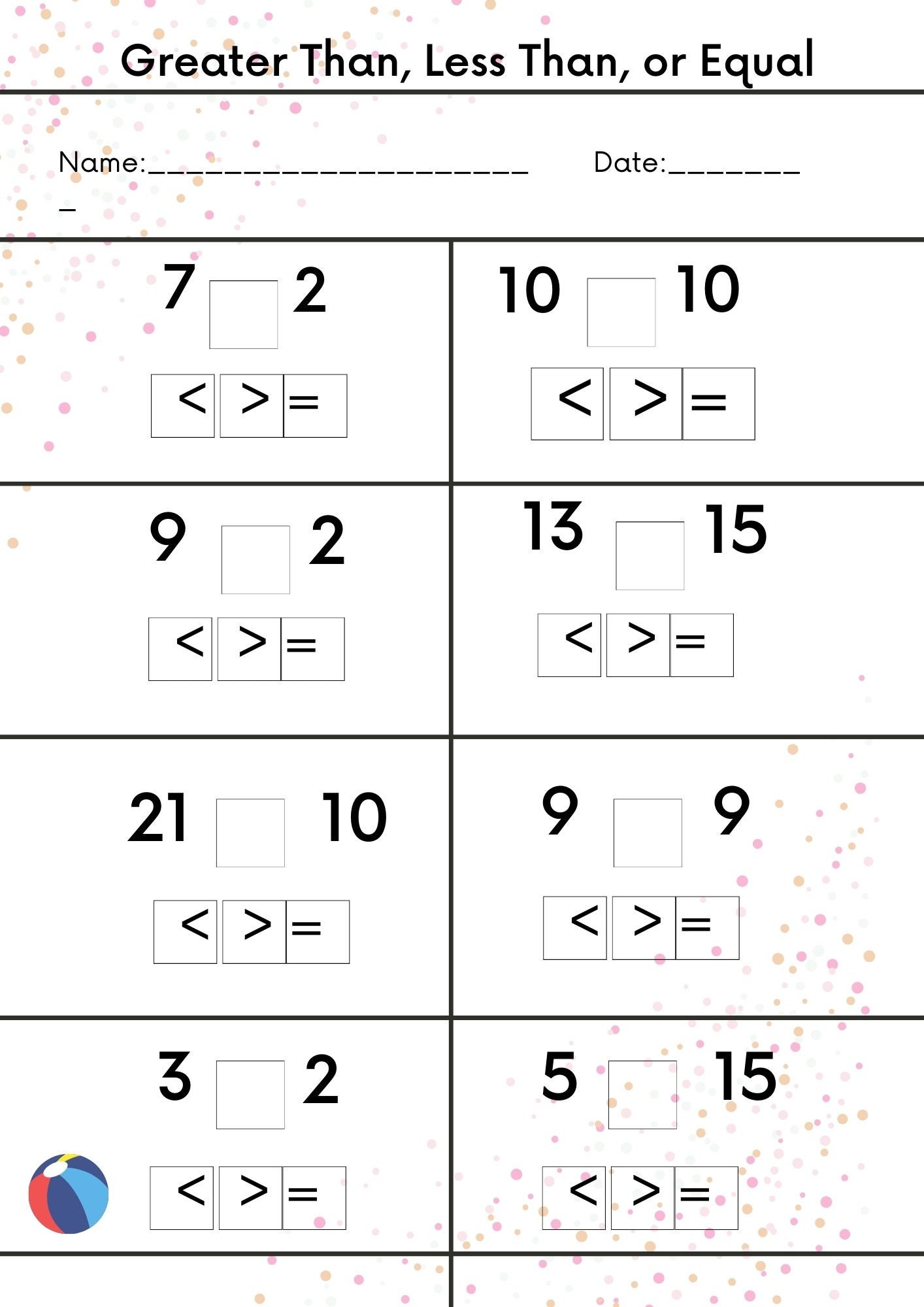 10 Printable Greater Than Less Than Equal to Worksheets. Preschool-3rd ...