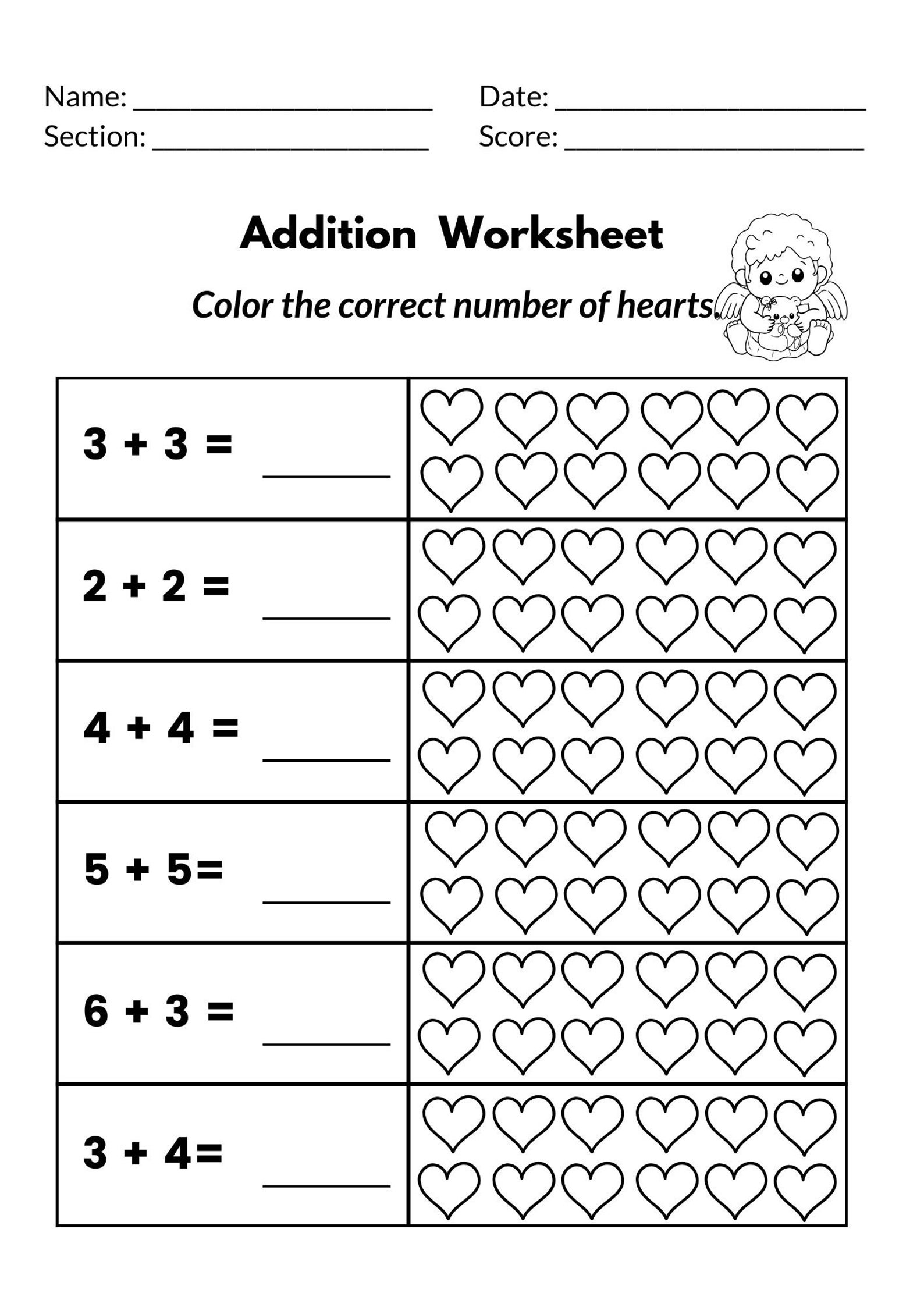 20 Printable Kindergarten Addition Worksheets, Picture Addition and ...