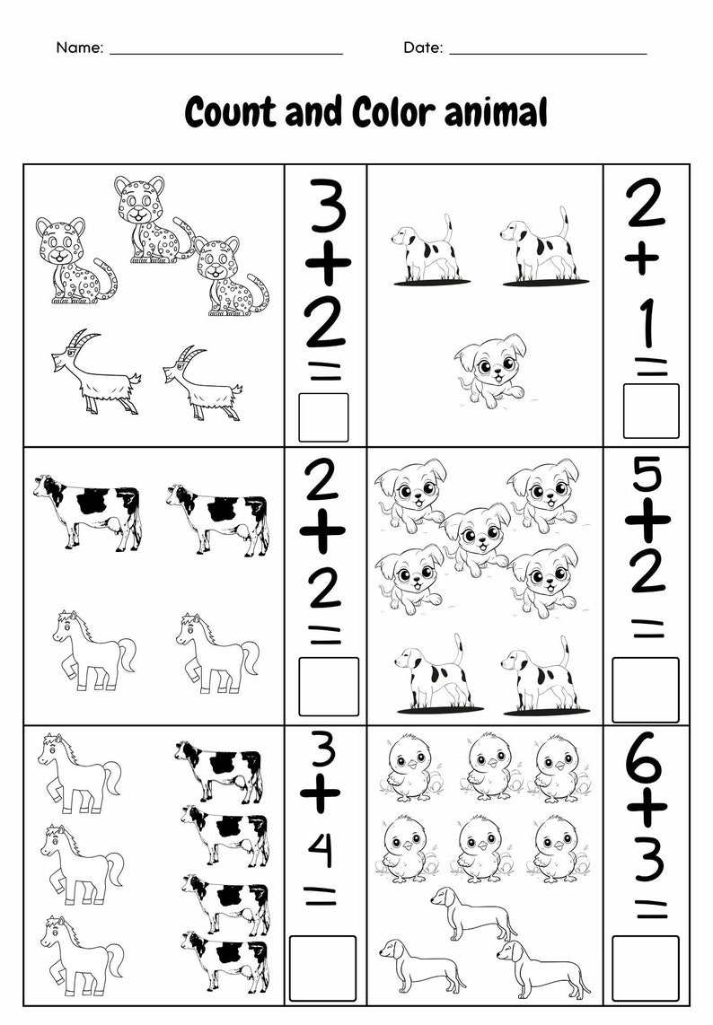 Animal Addition Worksheets: Single Digit Math, Homeschool Printable ...