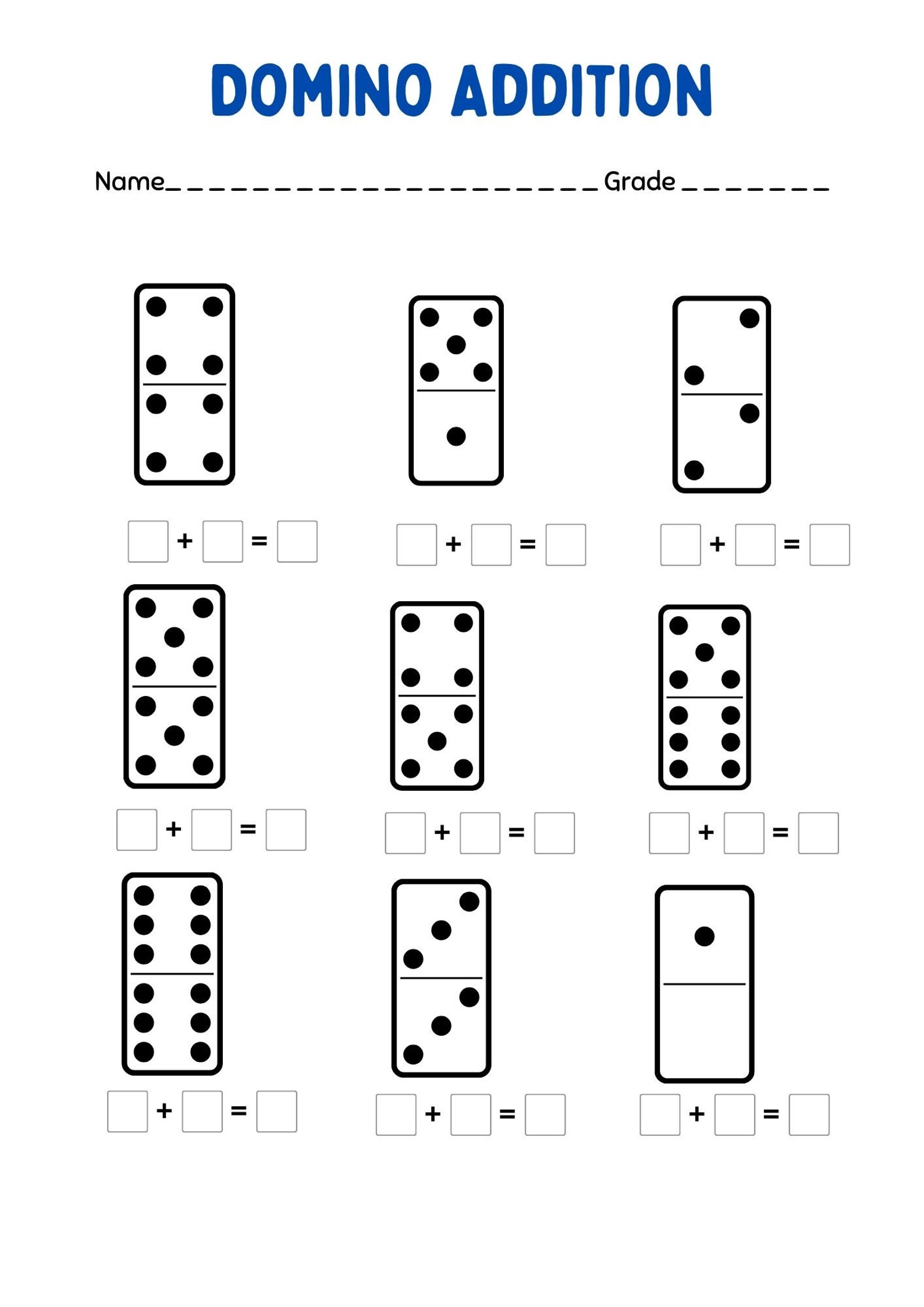 20 Printable Domino Addition Worksheets 1st Grade & Kindergarten Math ...