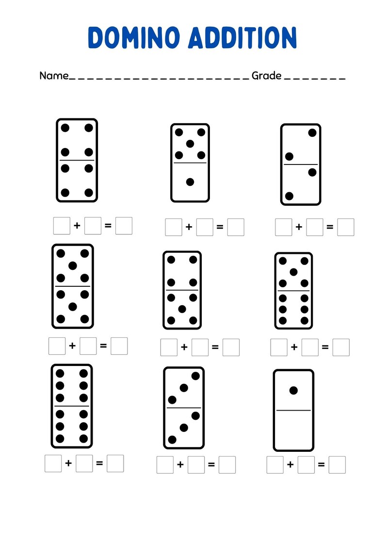 20 Printable Domino Addition Worksheets 1st Grade & Kindergarten Math ...