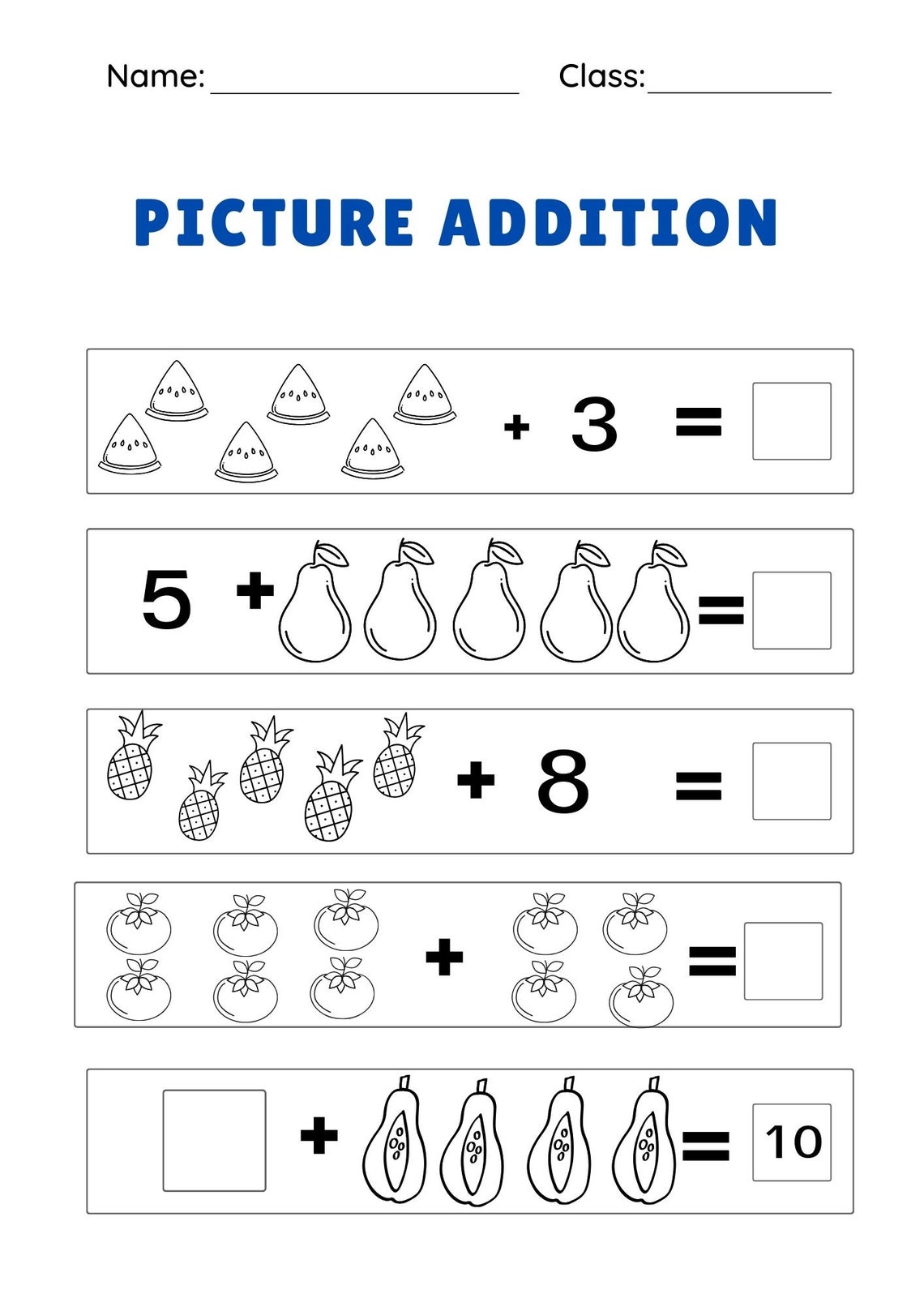20 Printable Kindergarten Addition Worksheets, Picture Addition and ...