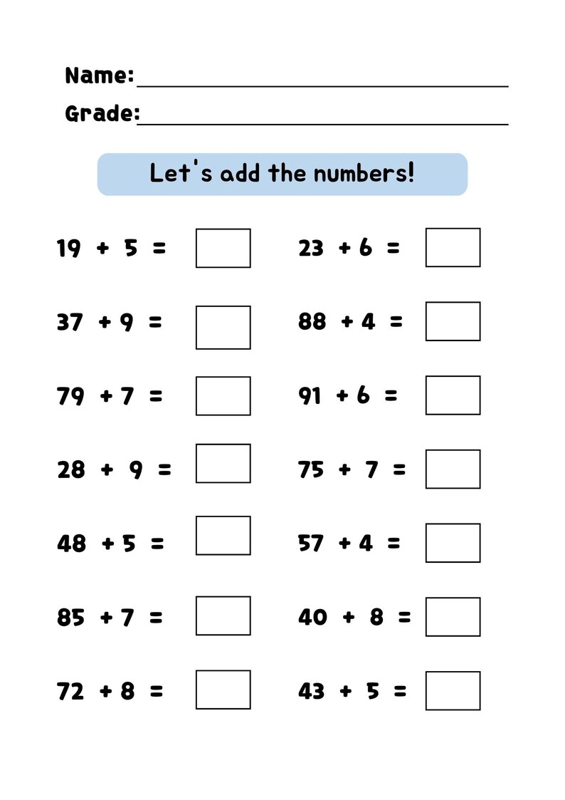 24 Printable Addition Worksheets, Math Worksheets, Single Digit ...