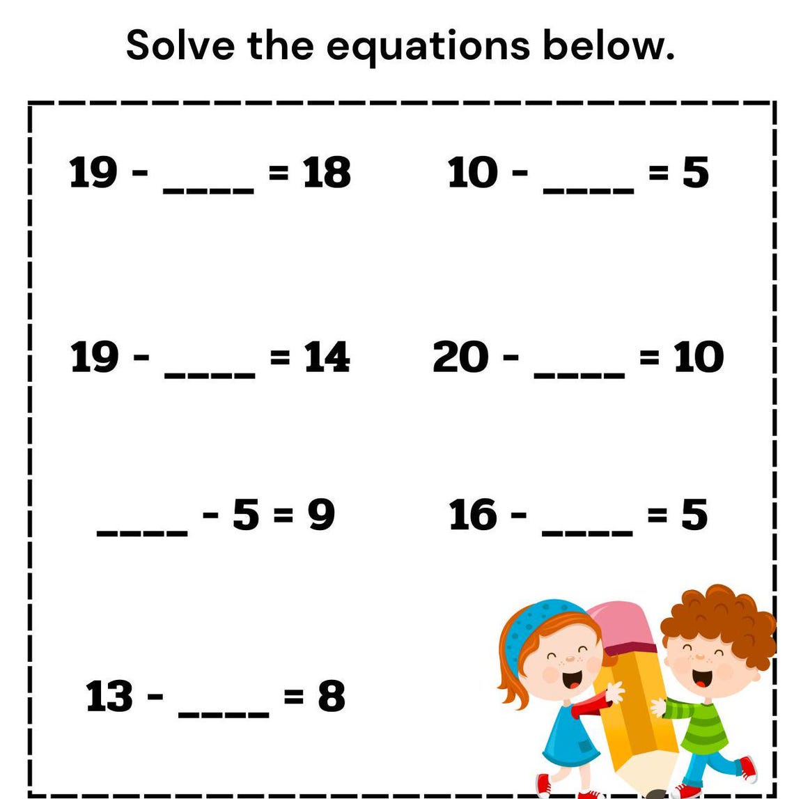 40 Printable Subtraction Fill in the Blanks Worksheet for Kindergarten ...