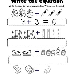 40 Printable Kindergarten Addition Worksheets, Write the Equation ...