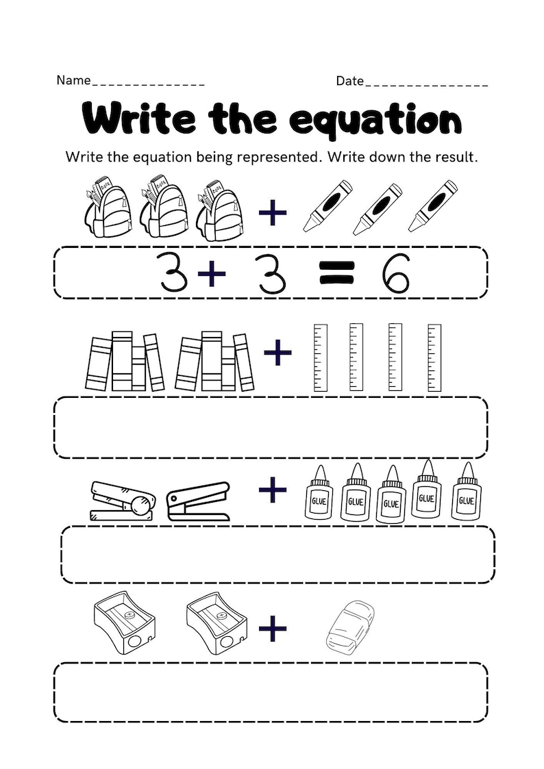 40 Printable Kindergarten Addition Worksheets, Write the Equation ...