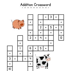 Addition Crossword Printable: Math Worksheet (printable) - Etsy