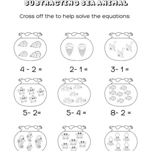 20printable Kindergarten Addition and Subtraction Sea Animal Worksheets ...