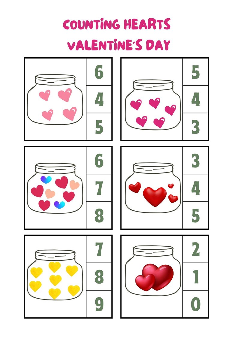 Valentine's Day Heart Counting Math Worksheet PDF Pattern - Etsy