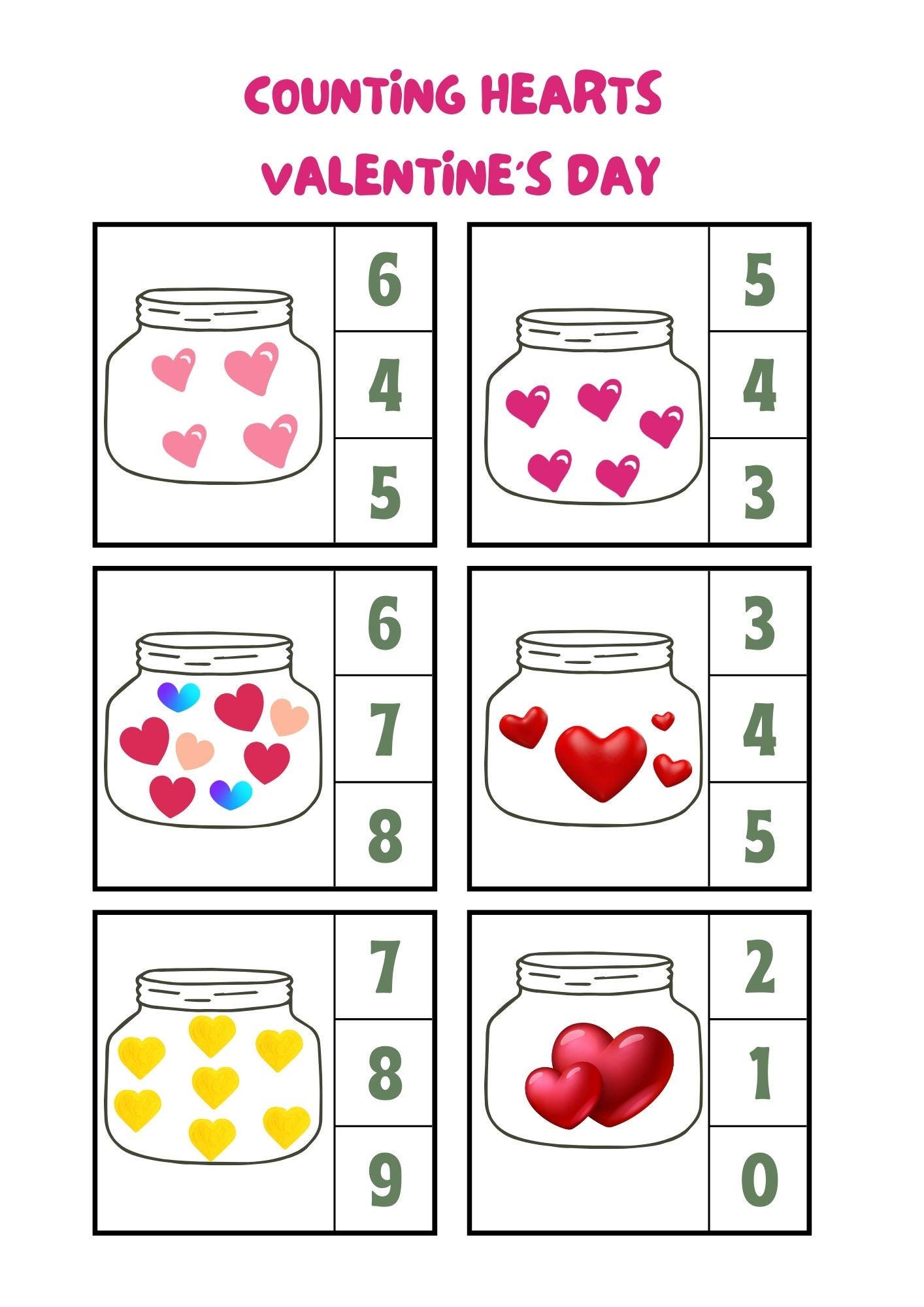 Valentine's Day Heart Counting Math Worksheet PDF Pattern - Etsy