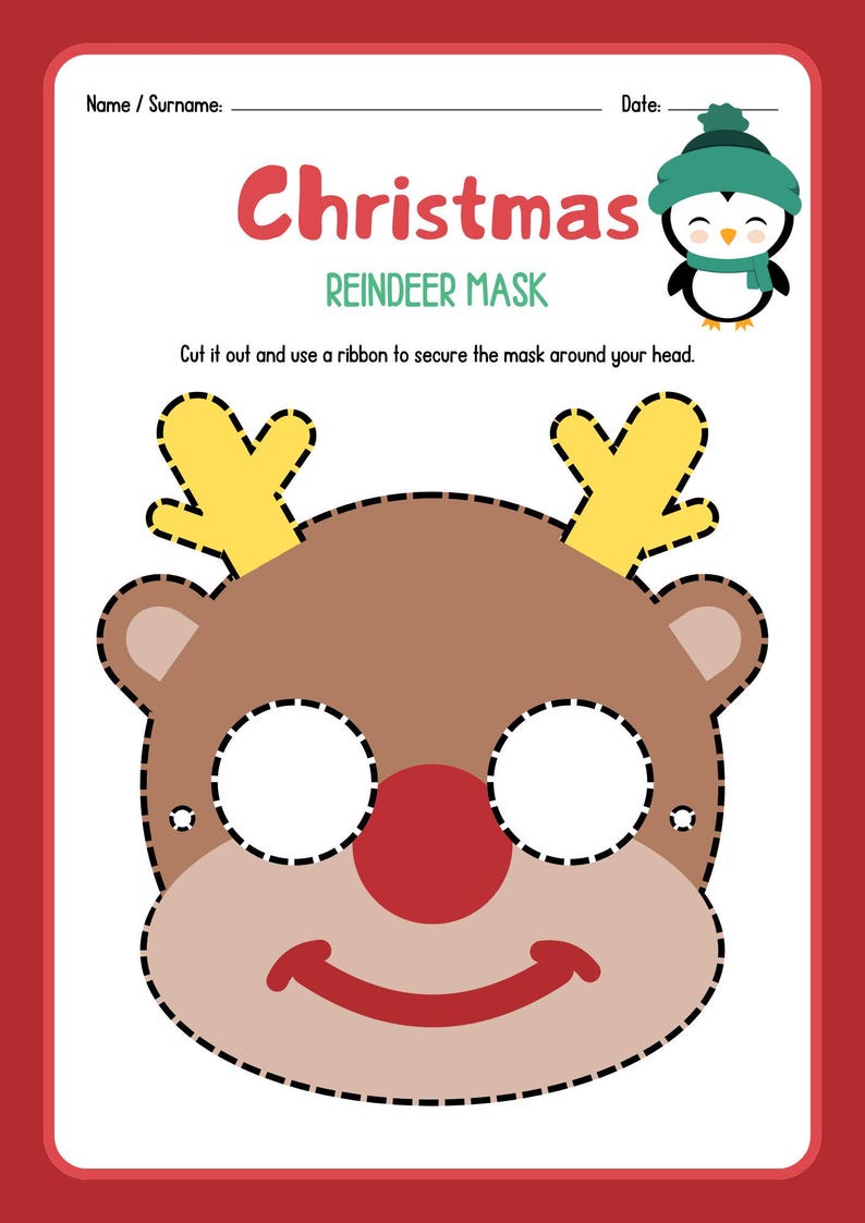 14 Printable Christmas Masks, Printable Christmas Costume, Christmas ...