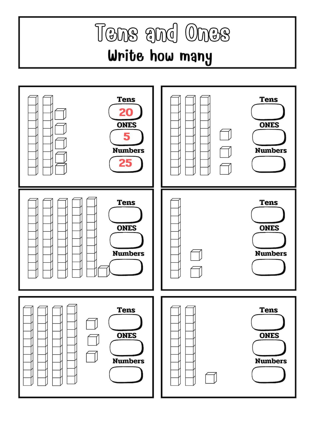 Place Value Math Worksheets: Tens and Ones, Base Ten (PDF Digital ...