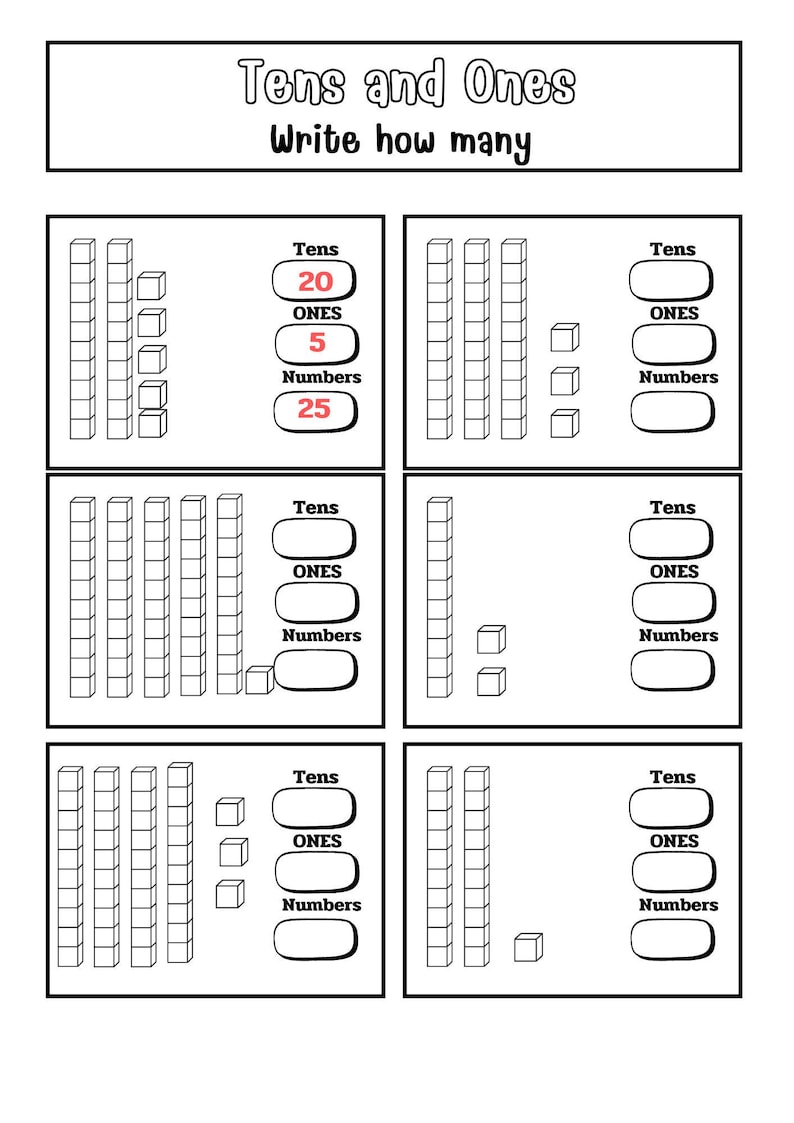 Place Value Math Worksheets for Grade 1-2 ,printable Activities | Tens ...