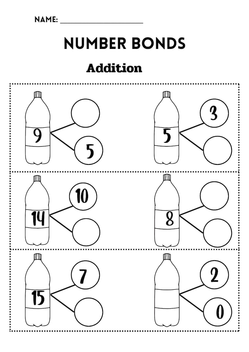 Printable Number Bonds Math Worksheets, Numbers 1 to 20, Kindergarten ...