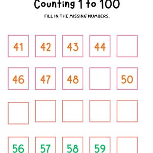 Missing Numbers 1-100 Worksheet: Kindergarten Counting Practice ...