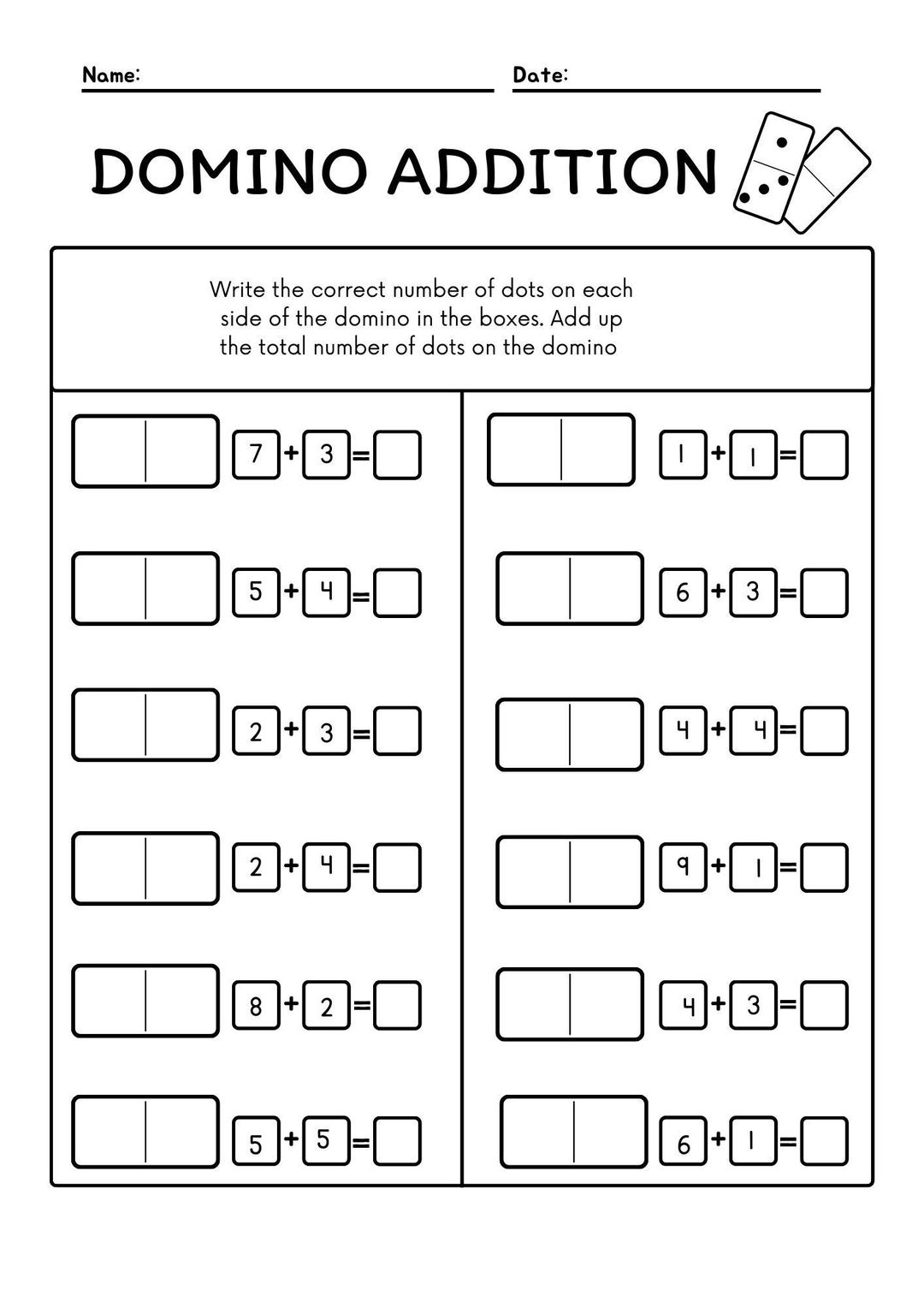 20 Printable Domino Addition Worksheets | 1st Grade & Kindergarten Math ...