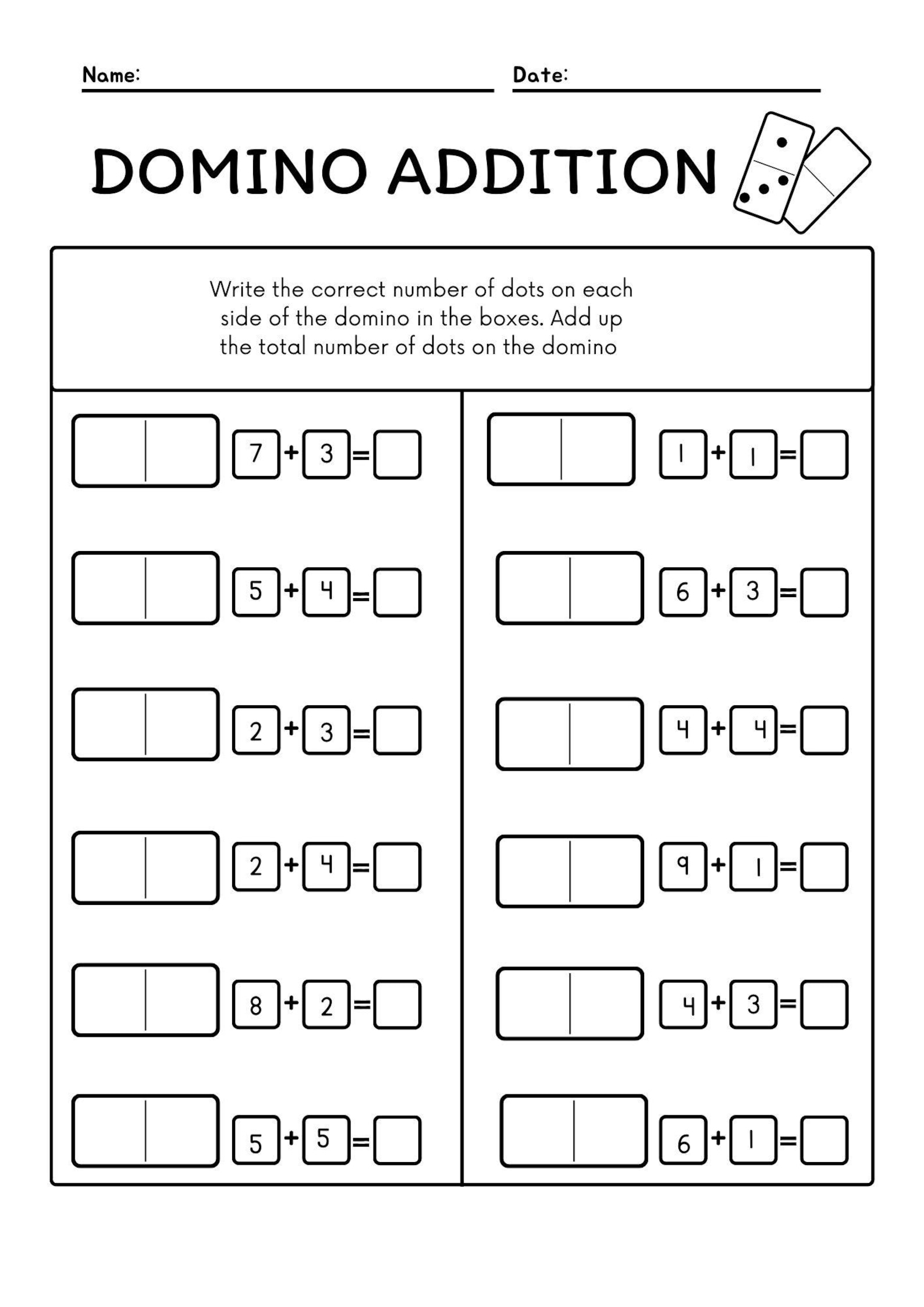 20 Printable Domino Addition Worksheets | 1st Grade & Kindergarten Math ...