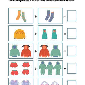 Count the Pictures. Add and Write the Correct Sum in the Box, Worksheet ...