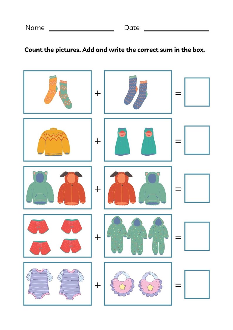 Count the Pictures. Add and Write the Correct Sum in the Box, Worksheet ...