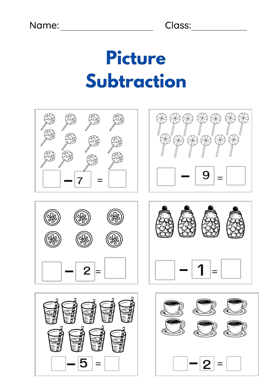 20 Picture Addition and Subtraction Worksheets: Preschool Homeschool ...