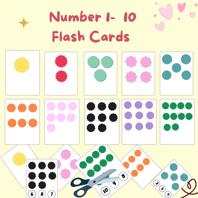 Number Flash Cards, 10 Flashcards Numbers 1-10. Learning Numbers and ...