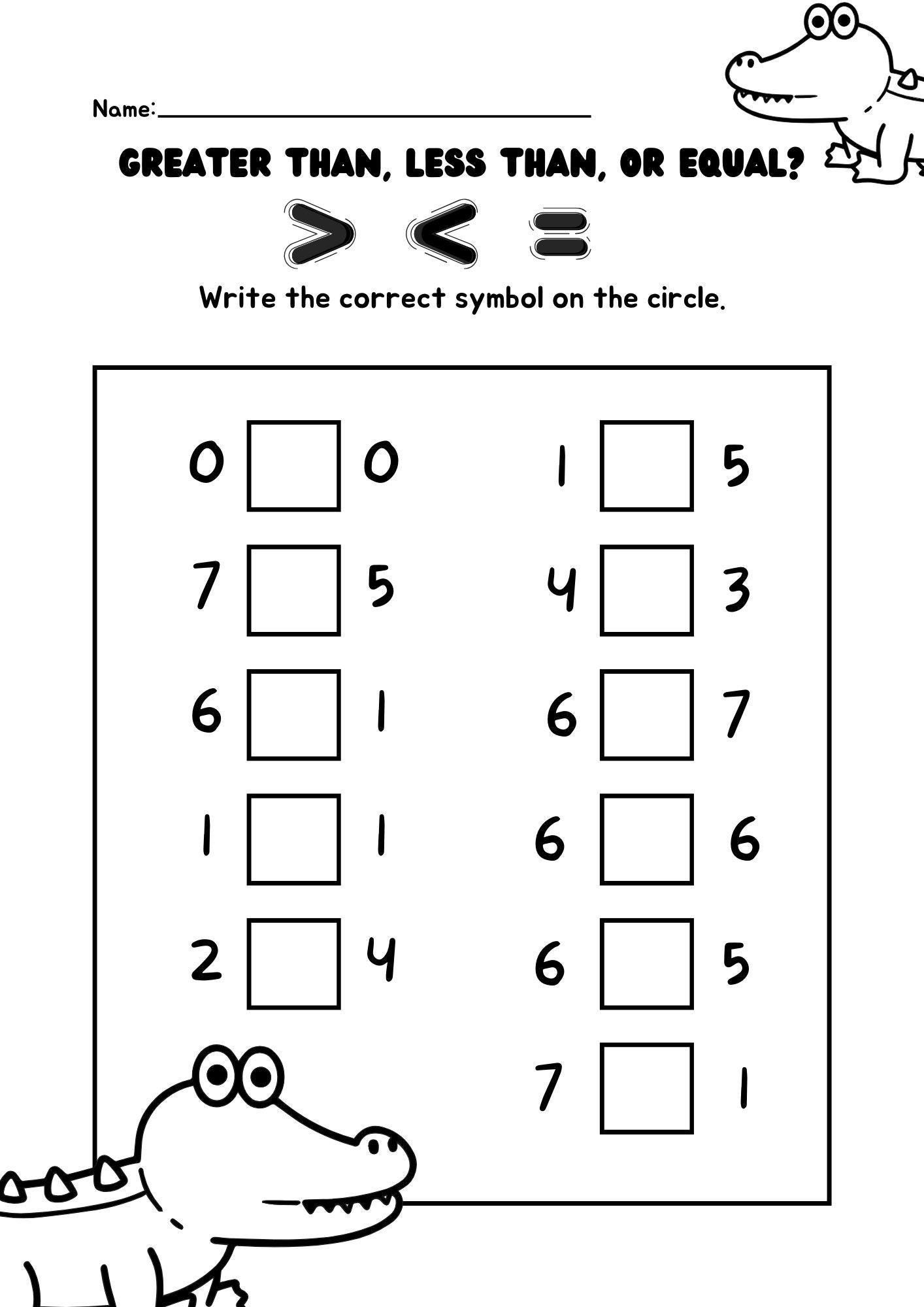 30 Printable Greater Than Less Than Equal to Worksheets. Preschool-3rd Grade Math. - Etsy