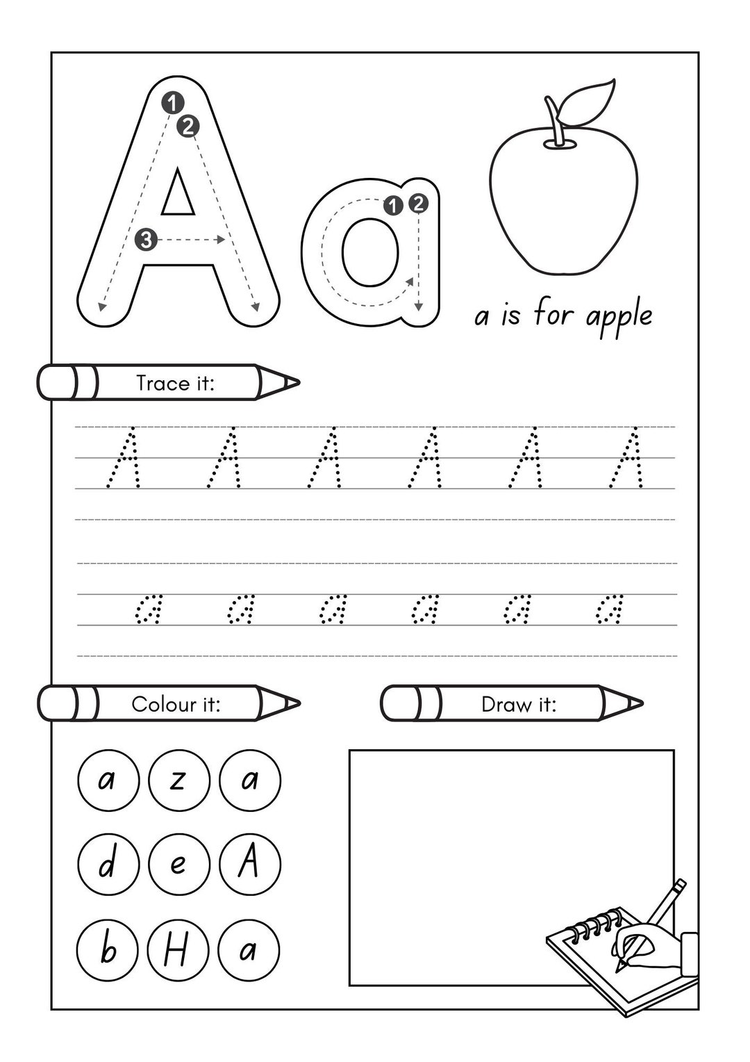 26 ABC Coloring Alphabet A-Z Learn to Trace Worksheets for Kids, ABC ...