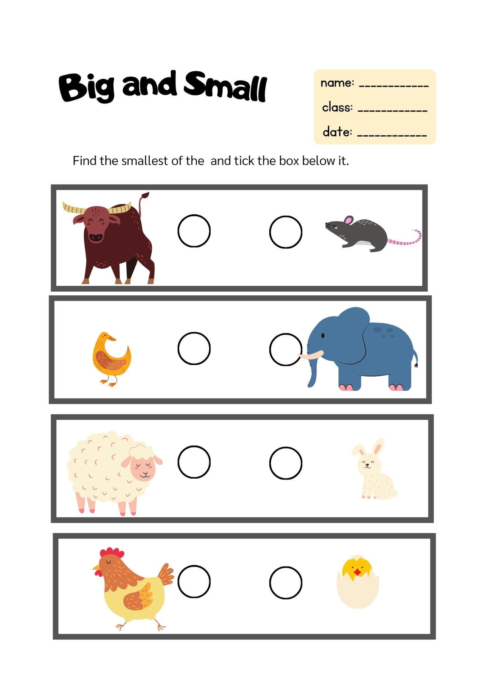 Big and Small Worksheet: Preschool Math Activity (printable) - Etsy