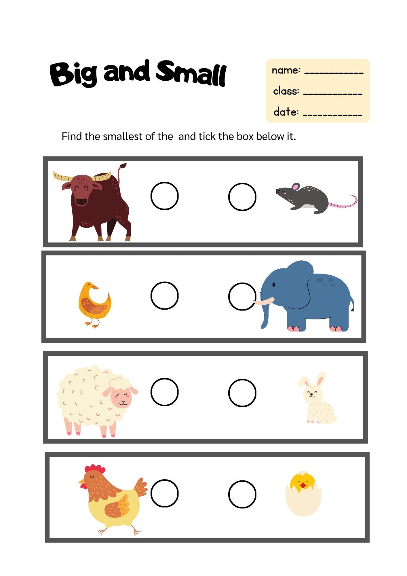 Big and Small Worksheet: Preschool Math Activity (printable) - Etsy