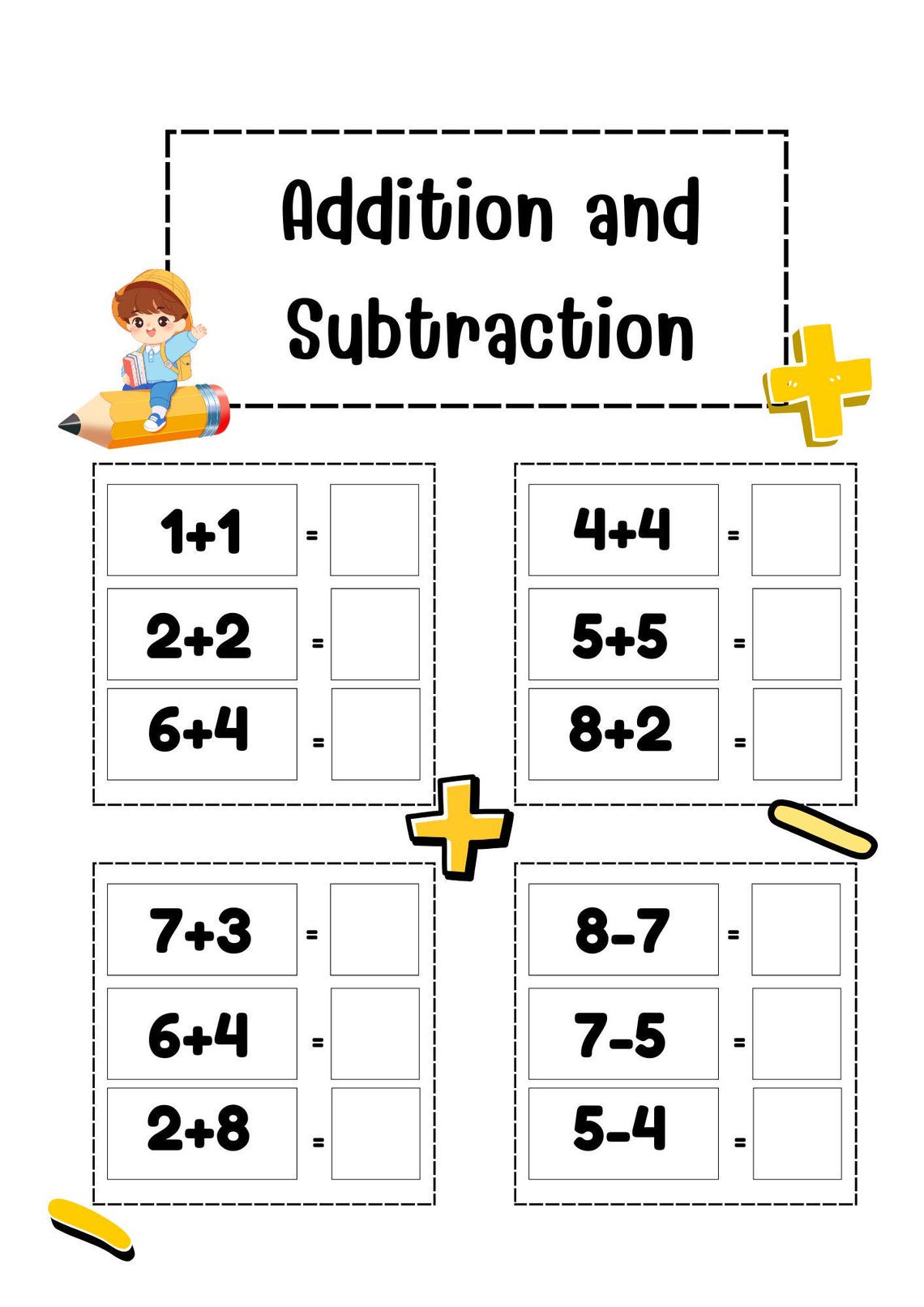 Addition and Subtraction Worksheets Within 20 | 1st Grade Math Facts - Etsy