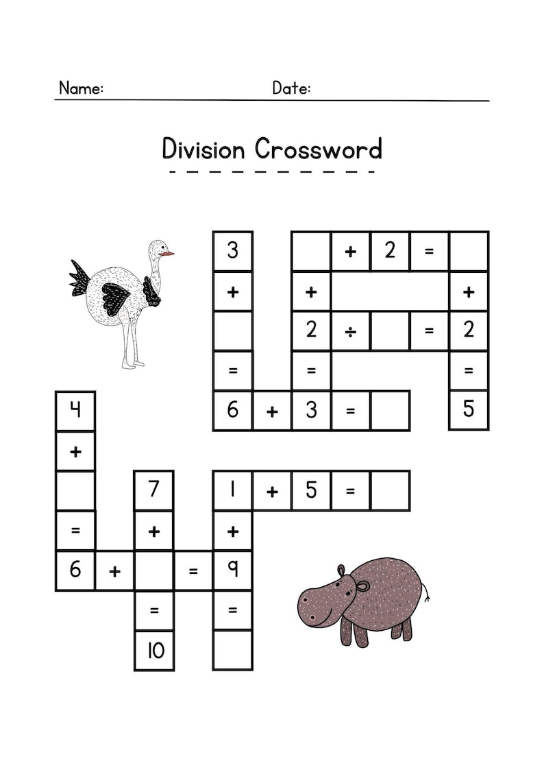 Addition Crossword Printable: Math Worksheet (printable) - Etsy