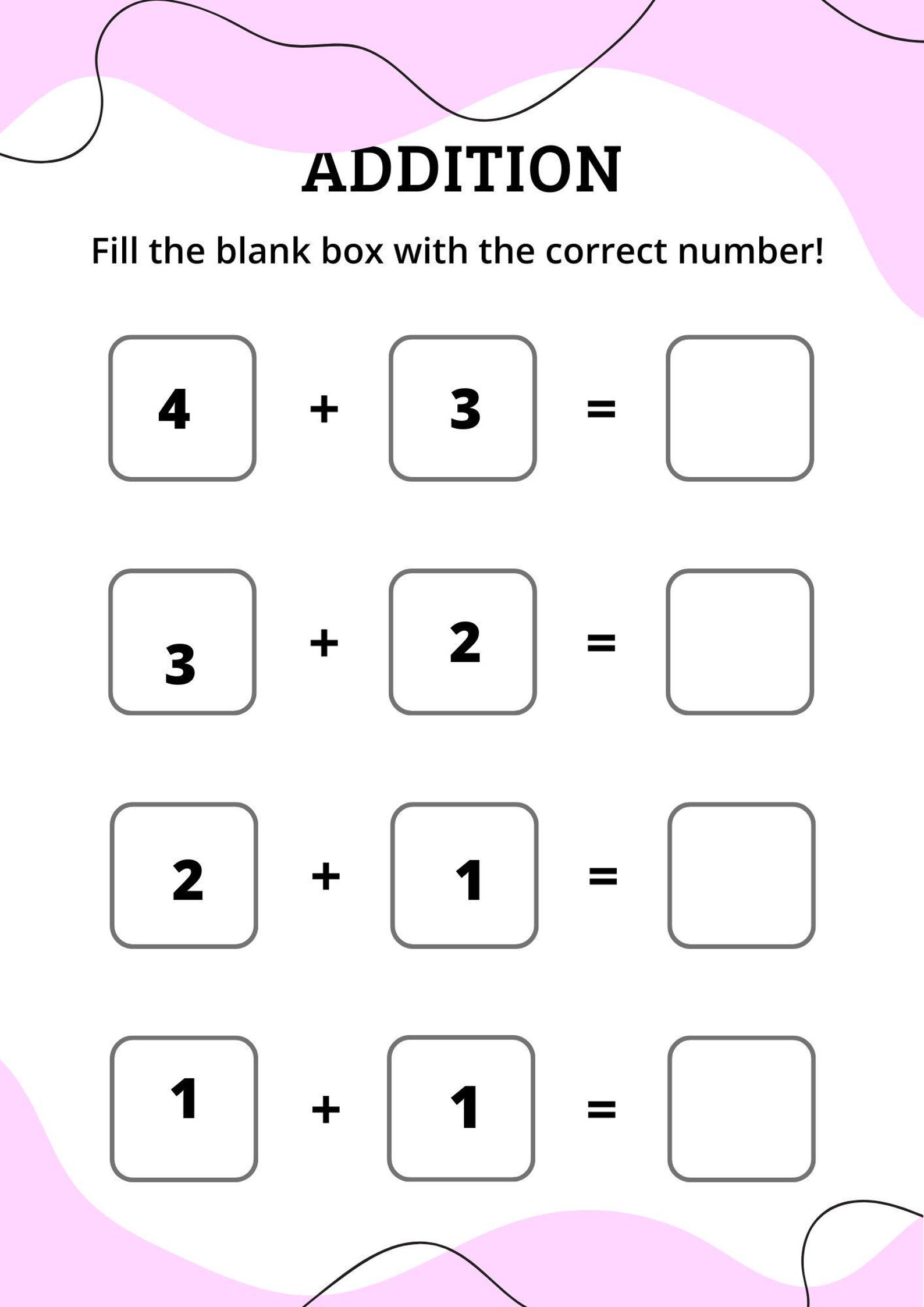 20 Printable Missing Addends 1 - 10 Practice Worksheet, Math Numbers ...