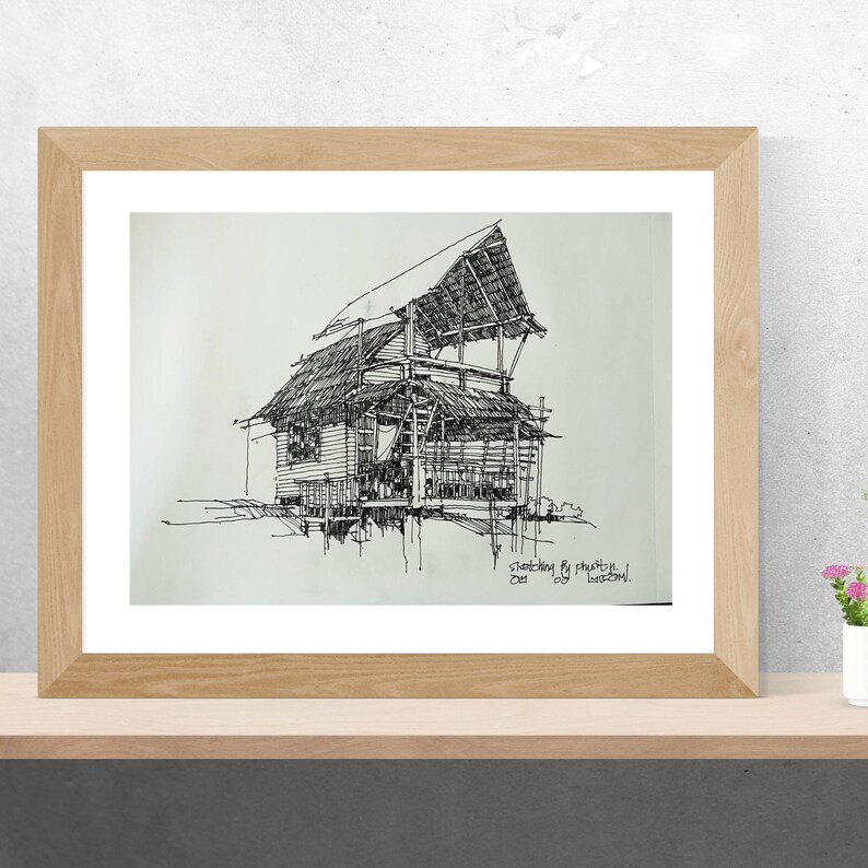 Sketch House Hand Drawn Ink Line Drawings With Buildings Architectural ...